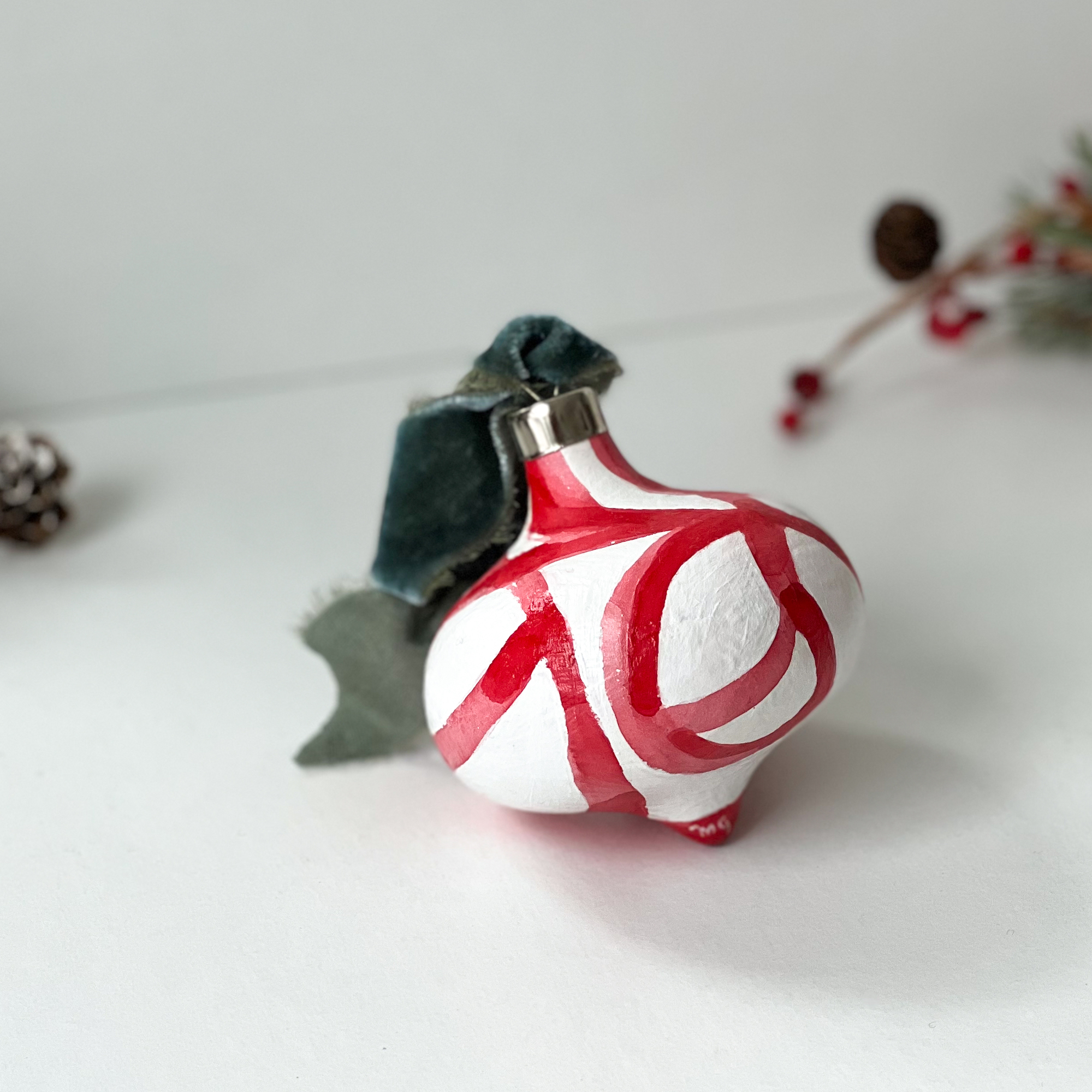 Large Red Plant Cell Ornament with Green Ribbon | Mary Gaspar Art